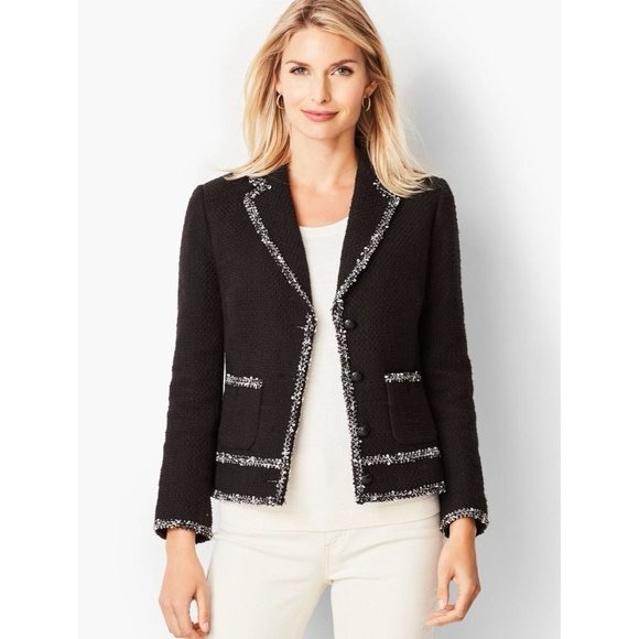 Talbots | Jackets & Coats | Talbots Sz 4 Blazer Black White Trim Tweed ...